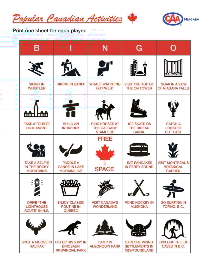 Canadian Activities Bingo | Canada for Kids